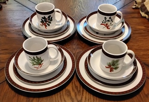 Sakura 16 Piece Holiday Dinnerware Set - 4 Designs - Holiday Greens | eBay