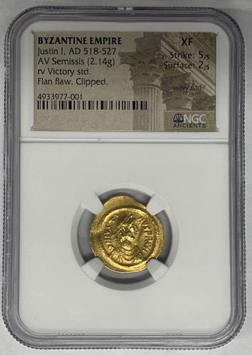 Byzantine Empire Justin I, AD 518-527 Ancient Gold Coin NGC XF ...