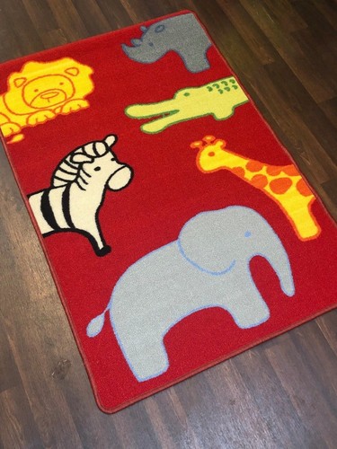 NEW ZOO ANIMAL EDUCATIONAL SCHOOL HOME MAT RUG 80X120CM MULTICOLOUR NON ...