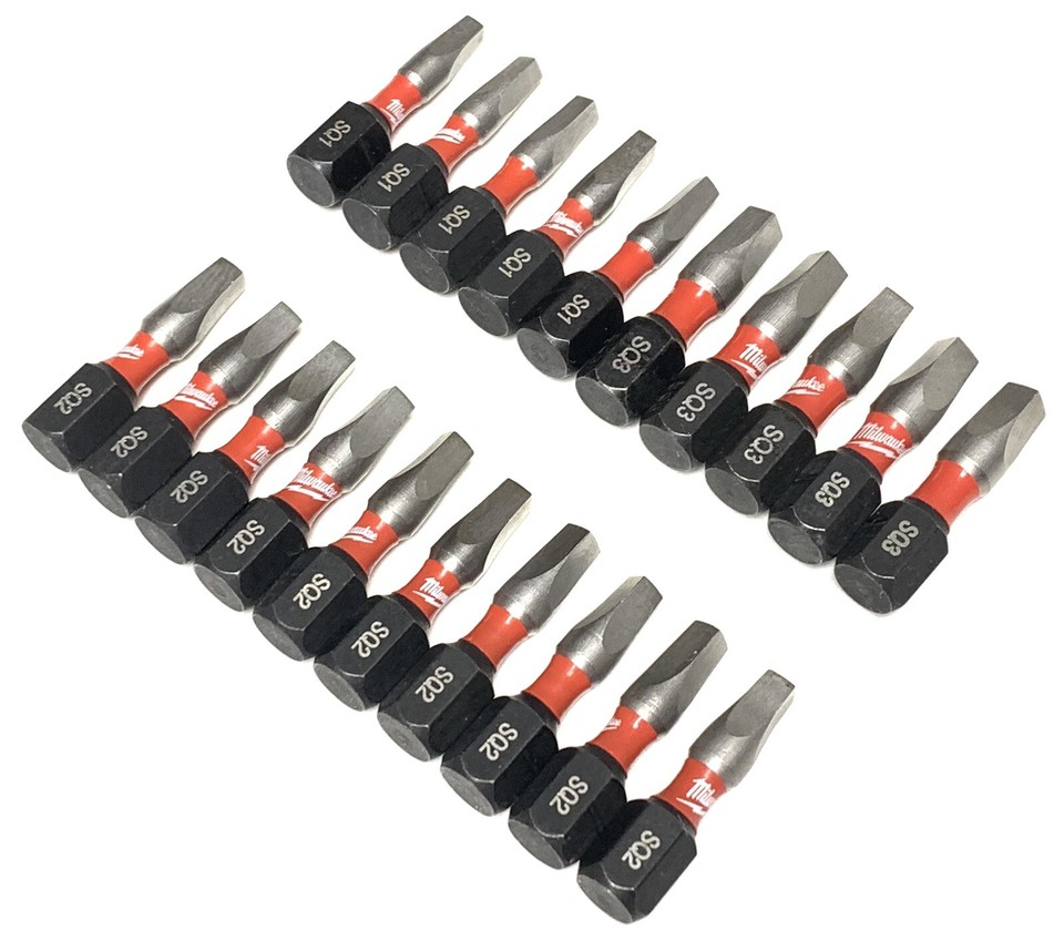Square SQ1 SQ2 SQ3 Milwaukee Shockwave Impact Duty 20 Bit Set 1 inch ...
