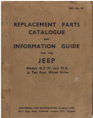 JEEP GPW & MB 0.25 TON 4x4 WW2 TRUCK ORIGINAL UCD SPARE PARTS LIST | eBay