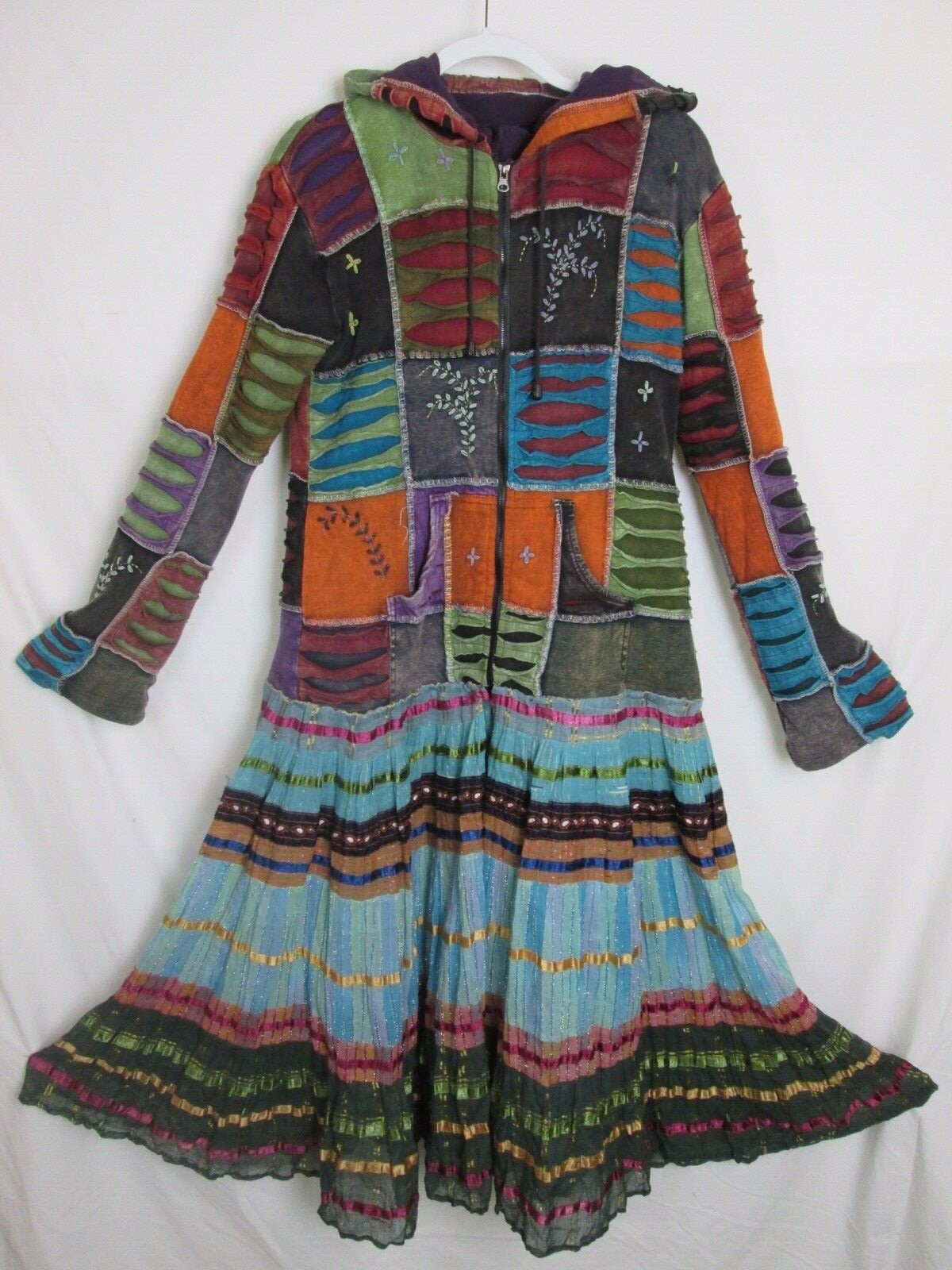 Custom Upcycle Full Length Multicolored Coat Women's Jacket with Hood ...