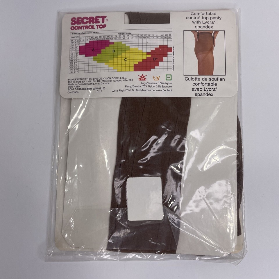 Vintage 1980s Secret Control Top Reinforced Pantyhose Taupe Size D ...