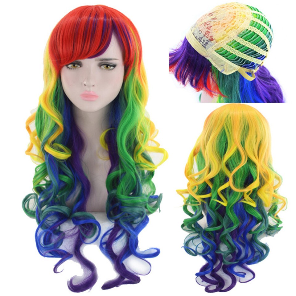 Cosplay Wig Rainbow Girls Hairpiece for Women Human Hair-like Women's ...