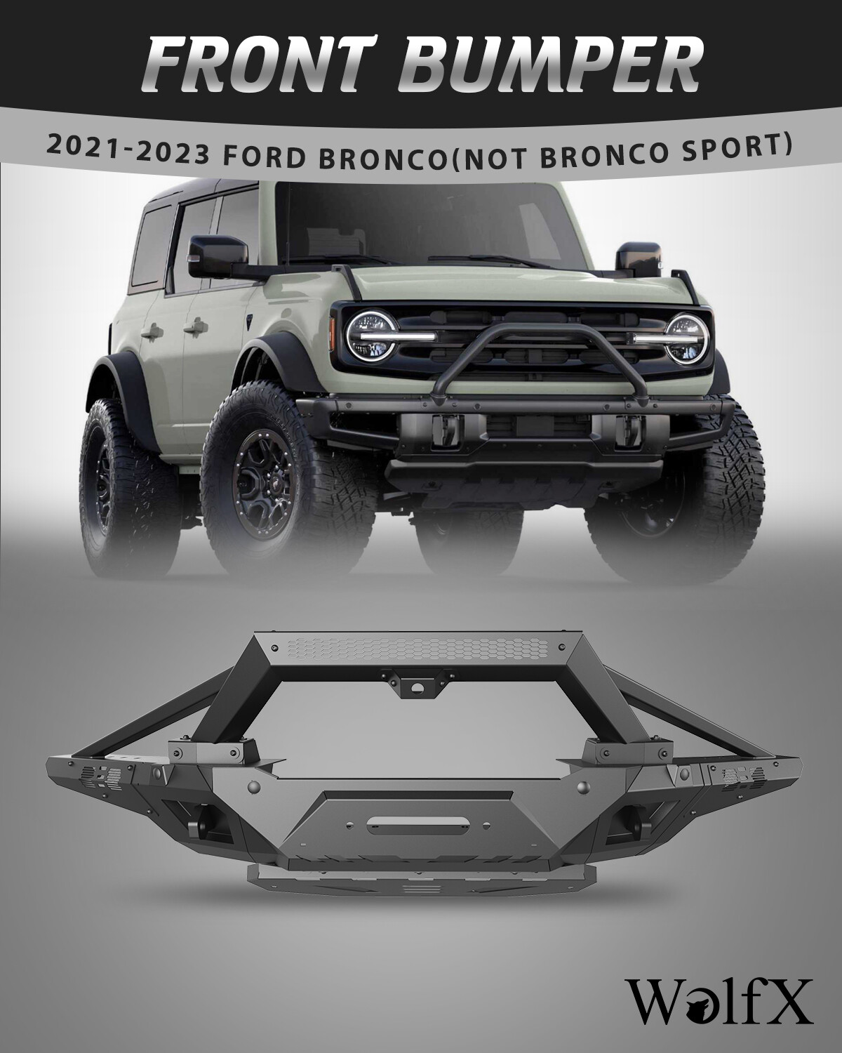 For 2021 2022 2023 Ford Bronco 4 in 1 Modular Front Bumper Side Wing ...