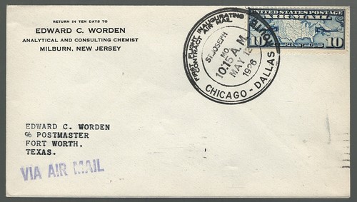US First Flight Cover St Joseph Missouri to Fort Worth 1926 Edward ...
