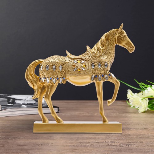 European Style Resin Horse Sculpture Home Tabletop Golden Animal Statue ...