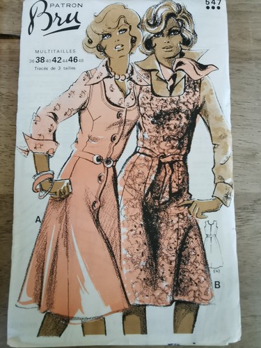 547 PATRON MULTITAILLES BRU VINTAGE FRENCH PATTERN 60/70 ROBE EVASEE 36 ...