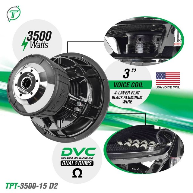 Timpano 15" Car Audio Subwoofer 3500W Dual 2 Ohms Ultimate Performance ...