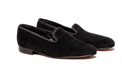 Black Velvet Albert Slippers in Black | eBay