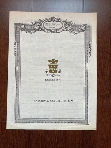 VINTAGE 1939 MENU LOCKE-OBER CAFE GERMAN RESTAURANT BOSTON MASS ...