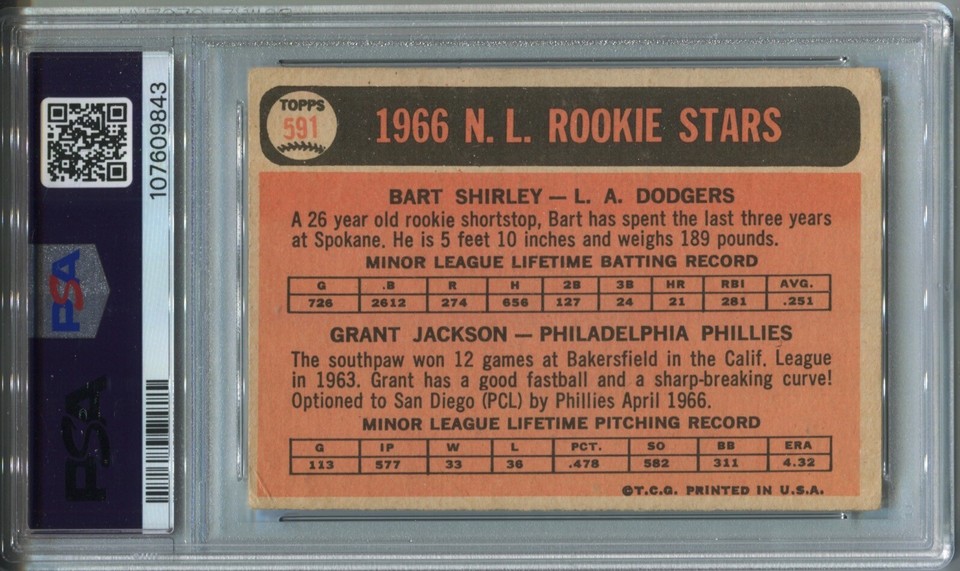 1966 Bart Shirley Grant Jackson Topps High Number ROOKIE STARS SP #591 ...