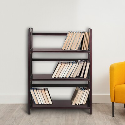 3-Shelf Stackable Bookcase Indoor Foldable Solid Wood Espresso 27.5" 17 ...