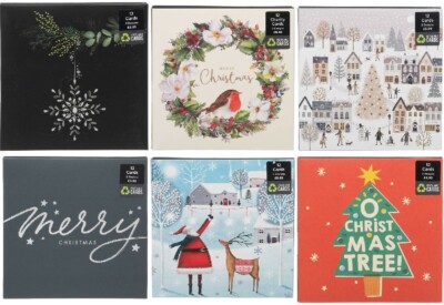 Variety Pack of 12 WHSmith Christmas New Year Cards with envelope boxed ...