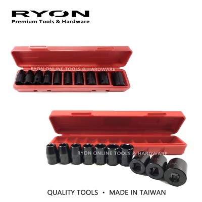 10PC 1/2" Dr. Air Impact Socket Set CR-V SAE Metric MM 6pt BUNDLE PACK ...