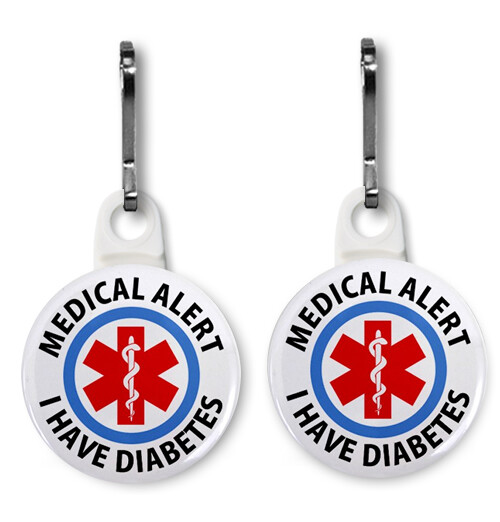 Diabetic Medical Alert Charm Zipper Pull | TWO I Have Diabetes White ...