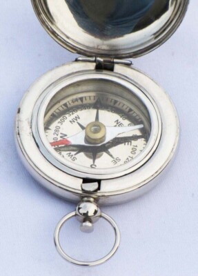 Vintage Brass Compass Push Button Compass Marine Silver Pocket Compass ...