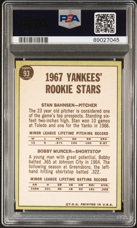 1967 Topps S.Bahnsen/B.Murcer #93 Yankees Rookies - Set Break! PSA 8 | eBay
