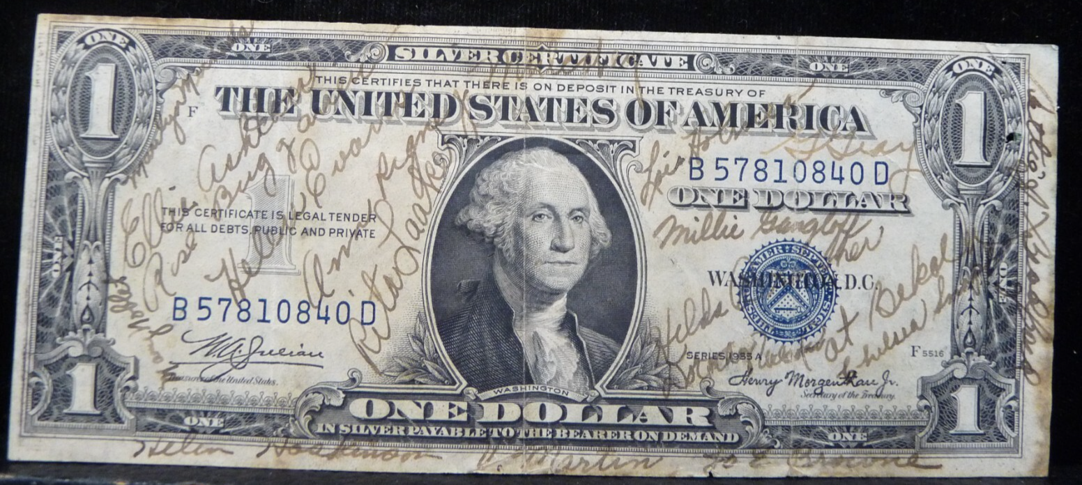 1935-A $1 Dollar Bill Silver Certificate Note Short Snorter w Vintage ...