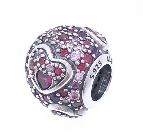 NEW PANDORA 925 Silver Bright Pink Red Pave Heart Charm Pendant ...