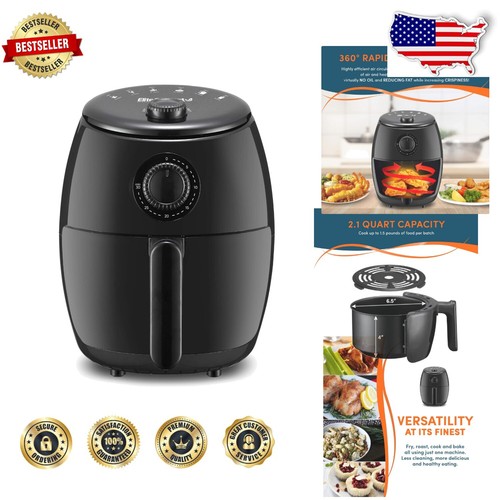 Compact 2.1Qt Oil-Less Hot Air Fryer with Timer & Temp Control - 1000W ...