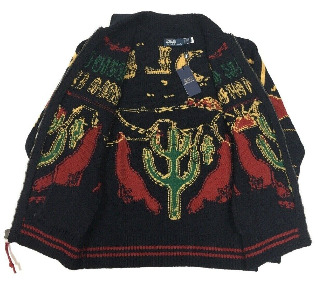 Polo Ralph Lauren Wool Cactus Desert Wolf Southwestern Zip Knit Sweater ...