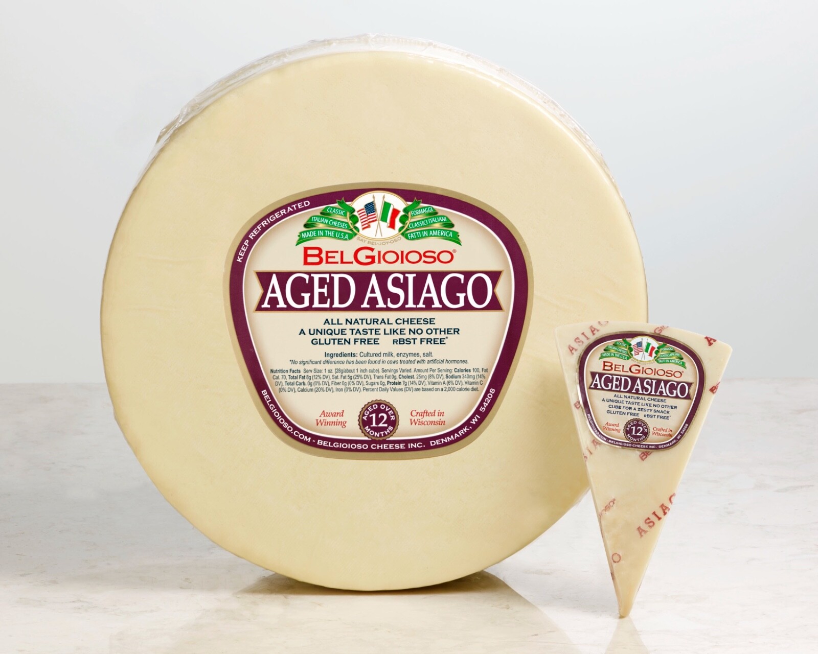 2 BelGioioso Asiago Cheese Wedges, Specialty Cheese, 1 lb (2 - 8 Oz ...
