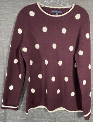 Brooks Brothers Womens Extra Large Sweater Maroon Red Polka Dot White ...