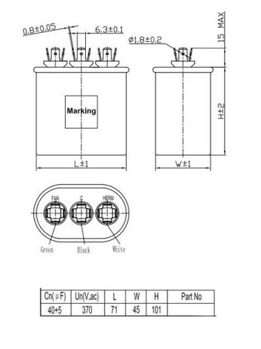 Sheng Ye C65V Dual Run Oval Capacitor 40+5 MFD ±5% 370V AC | eBay