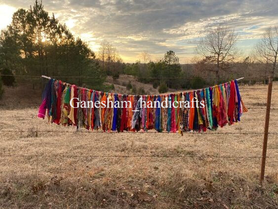 Vintage Indian Silk Sari Fabric Garland Boho Decor Gypsy Garland Hippie ...