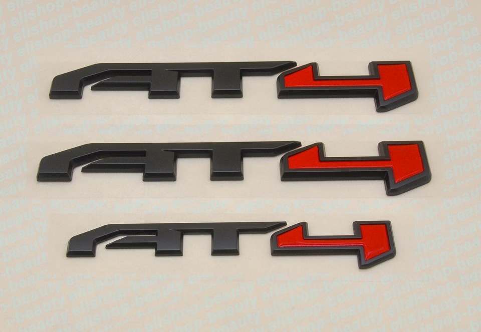 SET OF 3 BLACK RED AT4 EMBLEM BADGE FIT GMC CANYON SIERRA HD YUKON DOOR ...