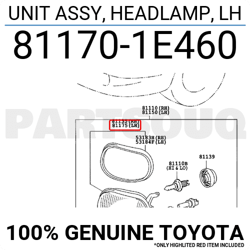 811701E460 Genuine Toyota UNIT ASSY, HEADLAMP, LH 81170-1E460 | eBay