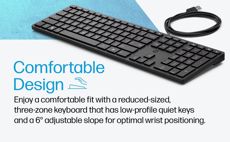 HP Smart 320K Slim Wired Keyboard Black 108 Keys USB-A HSA-C001K L96909 ...