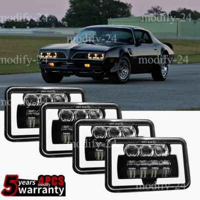 4pcs 4x6" LED Headlights Hi/Lo Beam Halo Fit 1977-1981 Pontiac Firebird ...