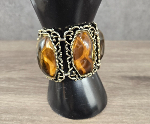 VTG COUTURE LARGE BOLD FAUX TURTLE SHELL OVAL CABOCHON PANELS LINK WIDE ...