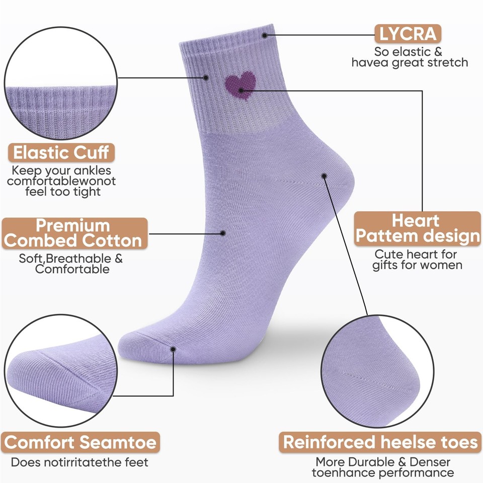 Women's Cute Cotton Crew Athletic Running Socks - Ankle High, Novelty ...