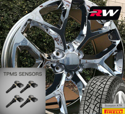 20 inch GMC Sierra Snowflake Wheels Chrome Rims A/T Tires fit Chevy ...