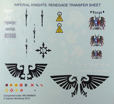 Warhammer 40k Imperial Knights Renegade transfer sheet - New | eBay