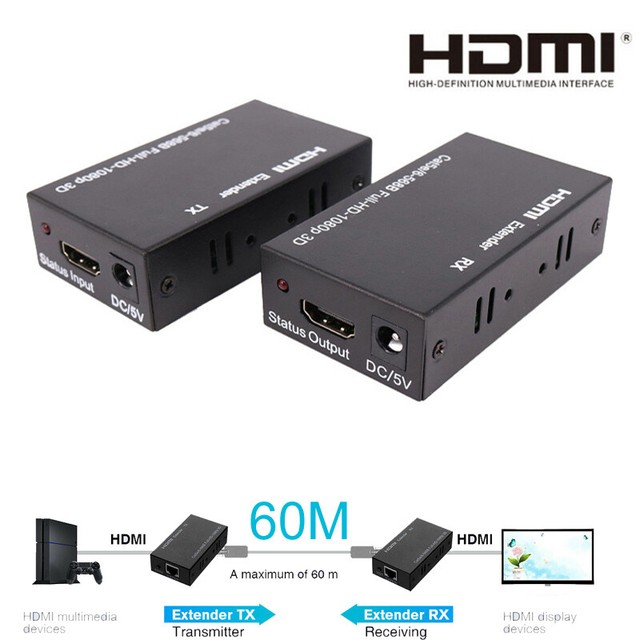 HDMI Extender TX/RX Over 60M CAT6 RJ45 Ethernet Lan Cable HDMI PS4 DVD ...