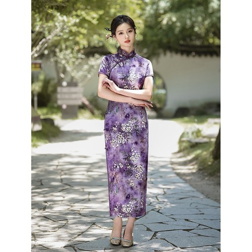 Fashionable Floral Patterned Cheongsam Long Dress Ideal for Club Events ...