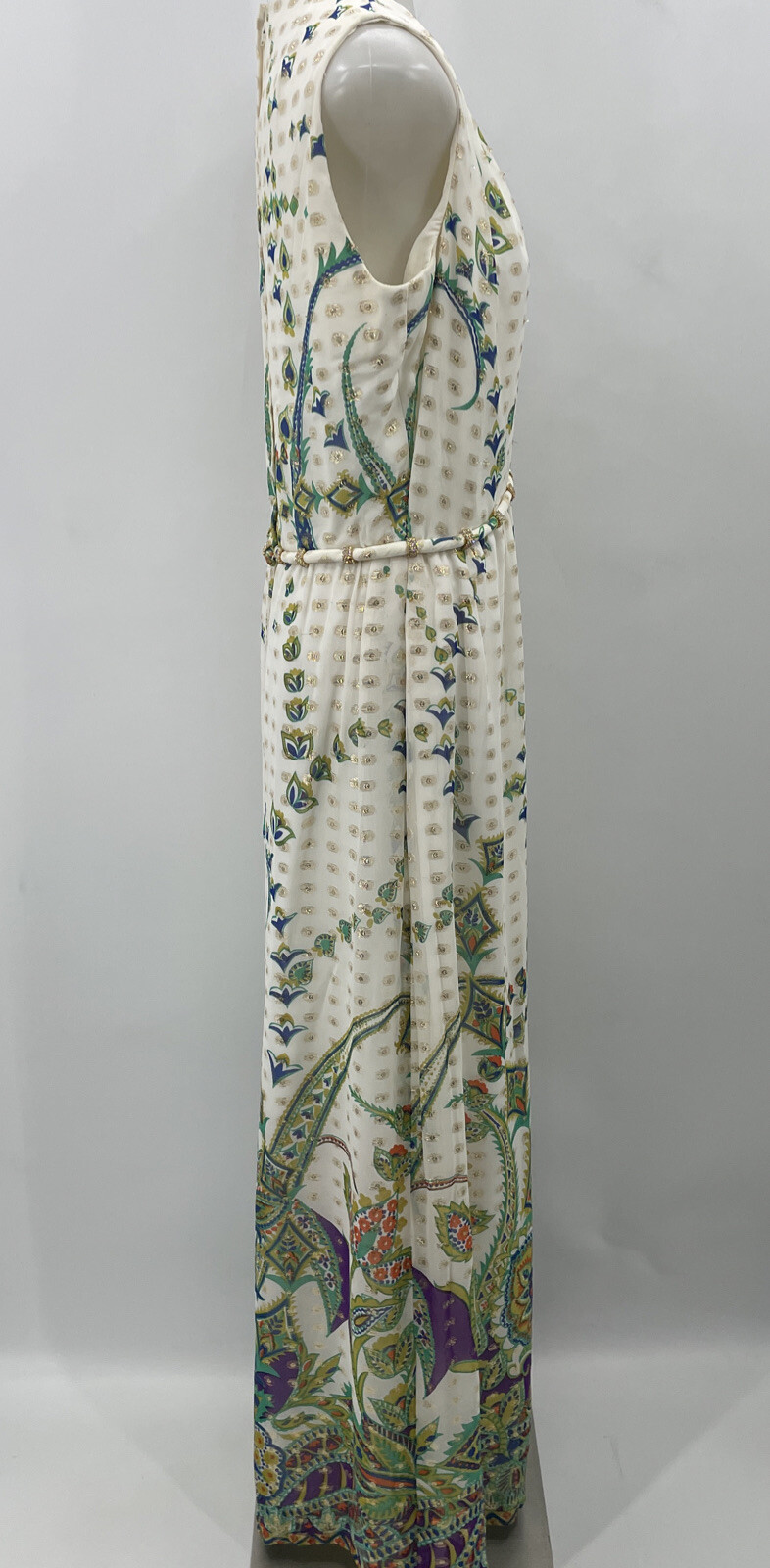 NAT KAPLAN Dress Chiffon Lame Sleeveless Jeweled Evening Gown Roman ...