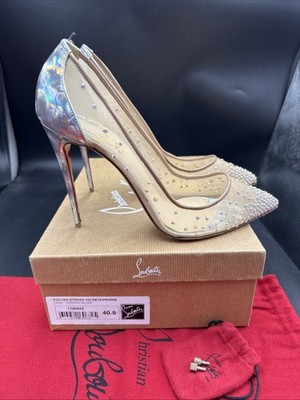Christian Louboutin Follies Strass 100 Silver Nude Crystal Heels Uk 7.5 ...