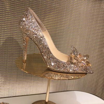 7CM/9cmWomen Silver Cinderella Wedding Diamond Pumps Crystal High Heels ...