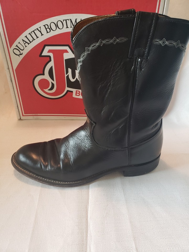 Justin Brock Roper 3233 Boots HndCrftd Black Leather Cowboy Boots Mens ...