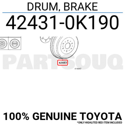 424310K190 Genuine Toyota DRUM, BRAKE 42431-0K190 | eBay