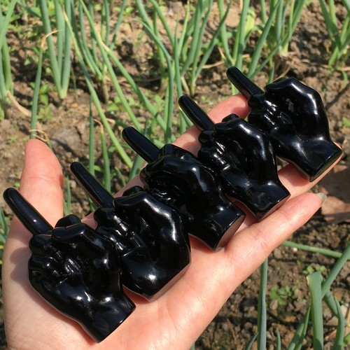 2.5" Natural Obsidian middle finger Point Carved Quartz Crystal Skull ...