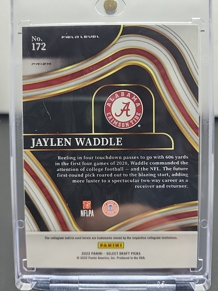 2022 Panini Select Draft Pick Jaylen Waddle GOLD LAZER PRIZM #172 Field ...