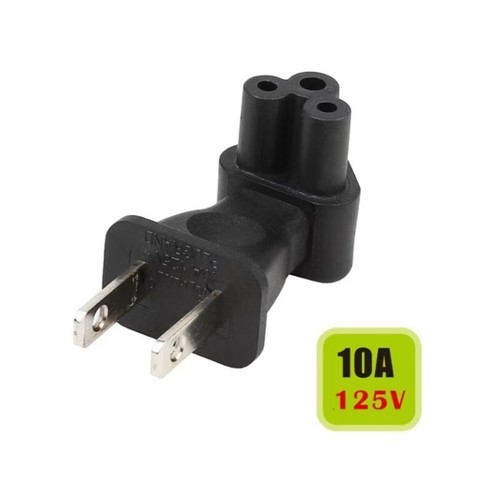 (2PACK) USA 2 Pin Male Nema 1-15P to IEC 320 C5 Right Angle AC Adapter ...