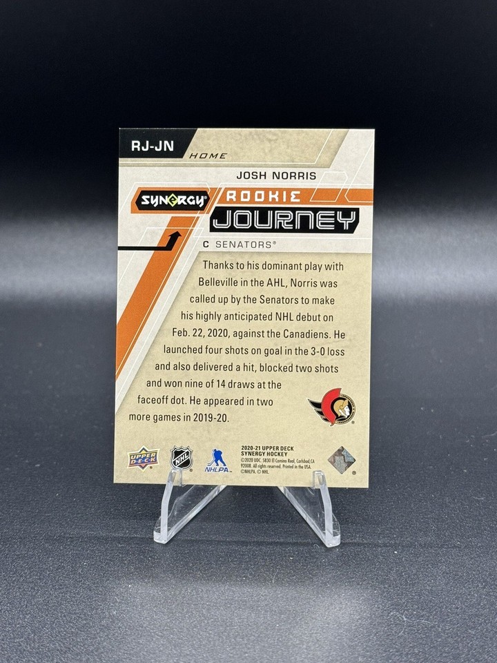 2020-21 Upper Deck Synergy Rookie Journey Home Josh Norris #’d /799 RC ...