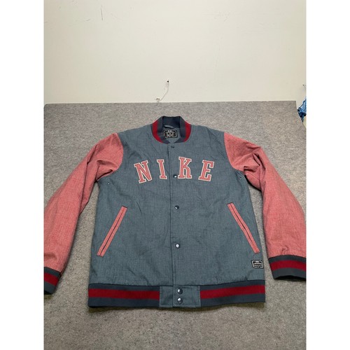 Nike Mens Varsity Jacket Gray Letterman Button Up Front M Medium Coat ...